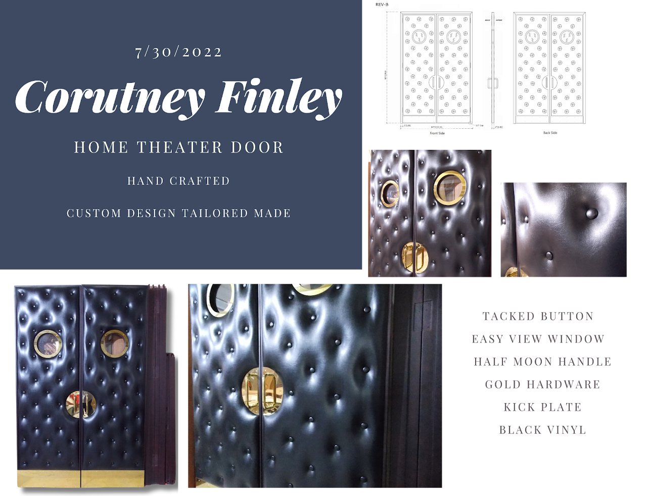 Black Vinyl tacked Soundproof Home Theater Double Door