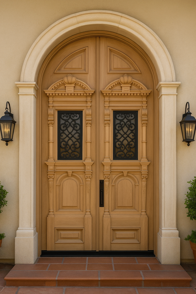 Grand Gothic Revival Mahogany Door with Hand-Carved Florals