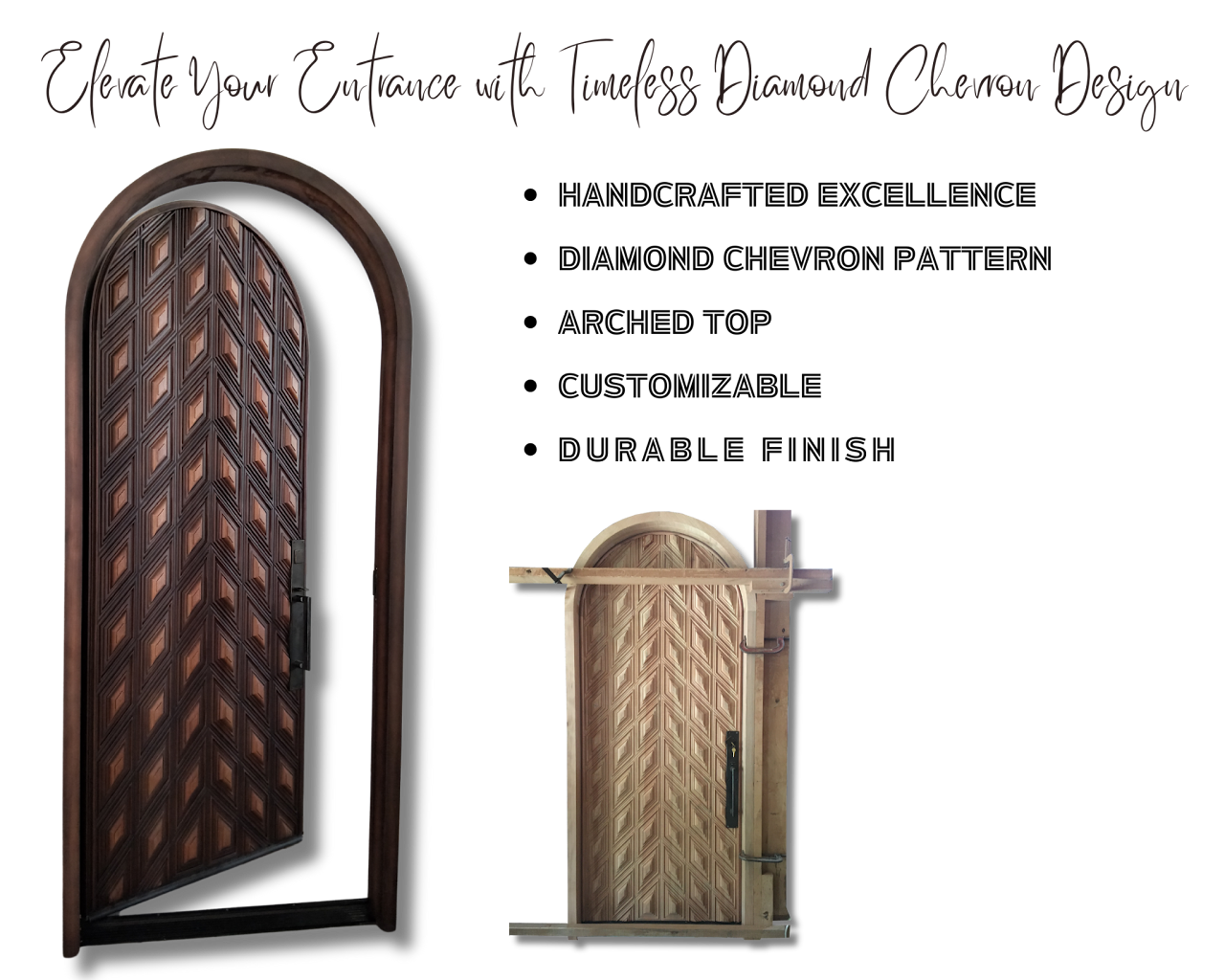 Handcrafted Diamond Chevron Iron Entrance Door in Mahogany