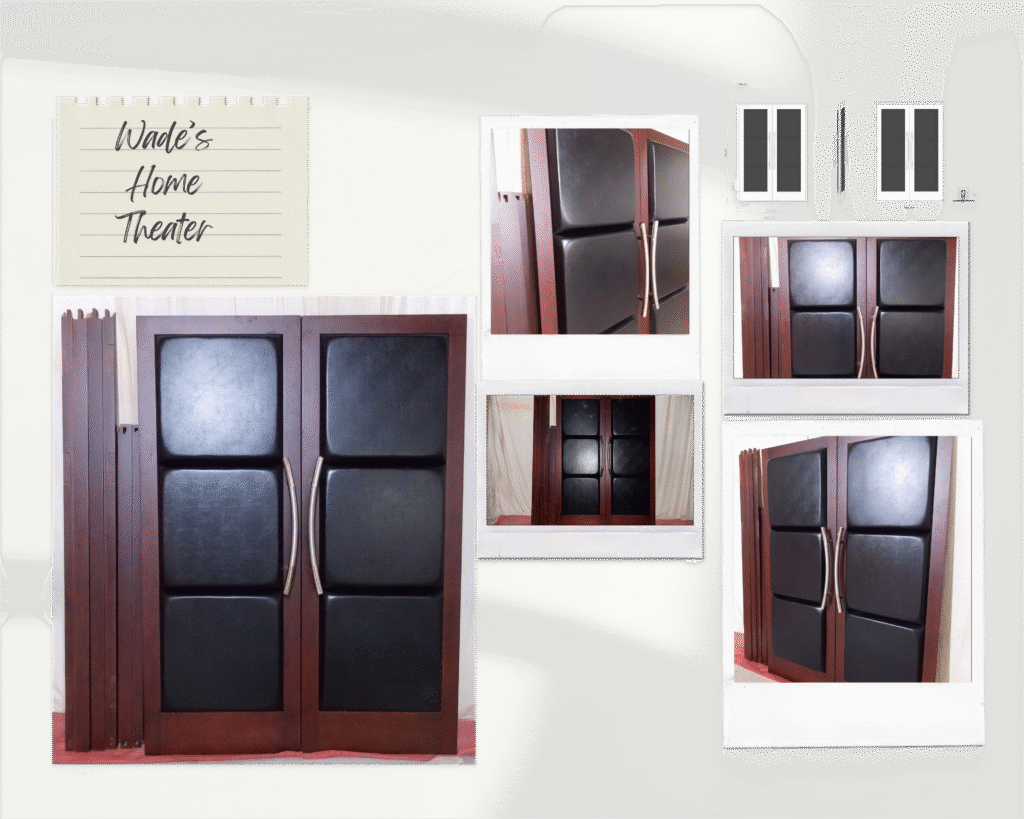 Sleek Black 3-Panel Upholstered Soundproof Home Theater Door
