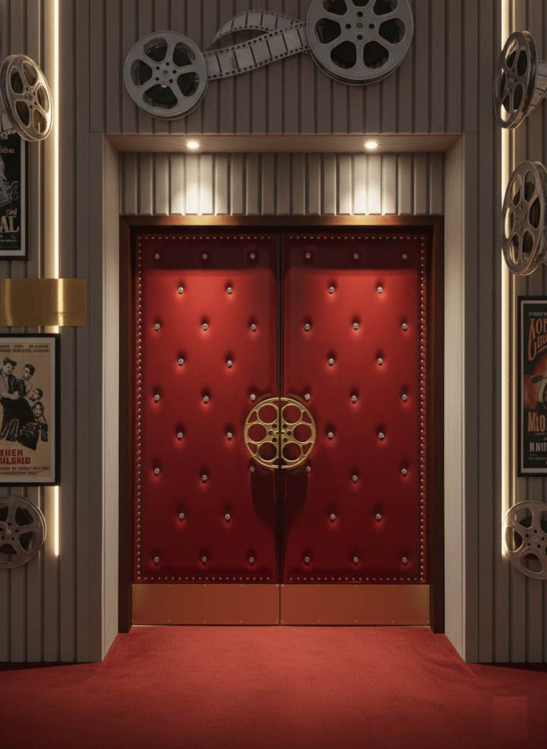 Luxury Red Vinyl Tufted Soundproof Home Theater Double Door